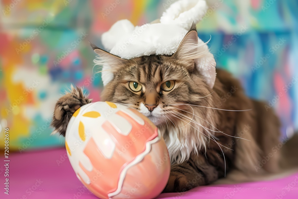 cute Maine coon cat cover as Easter bunny wearing white easter rabbit ...