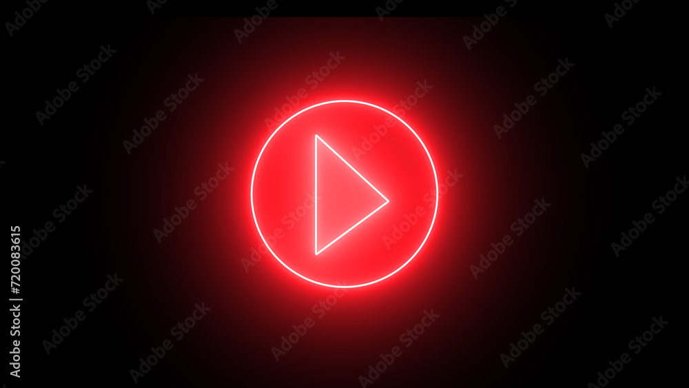 Glowing red neon shine play button with neon circle. Wide gaming ...