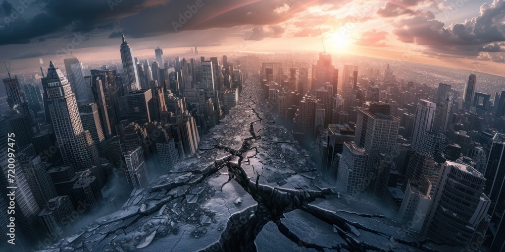 Dramatic of a large crack city in the world formed by the earth Stock ...