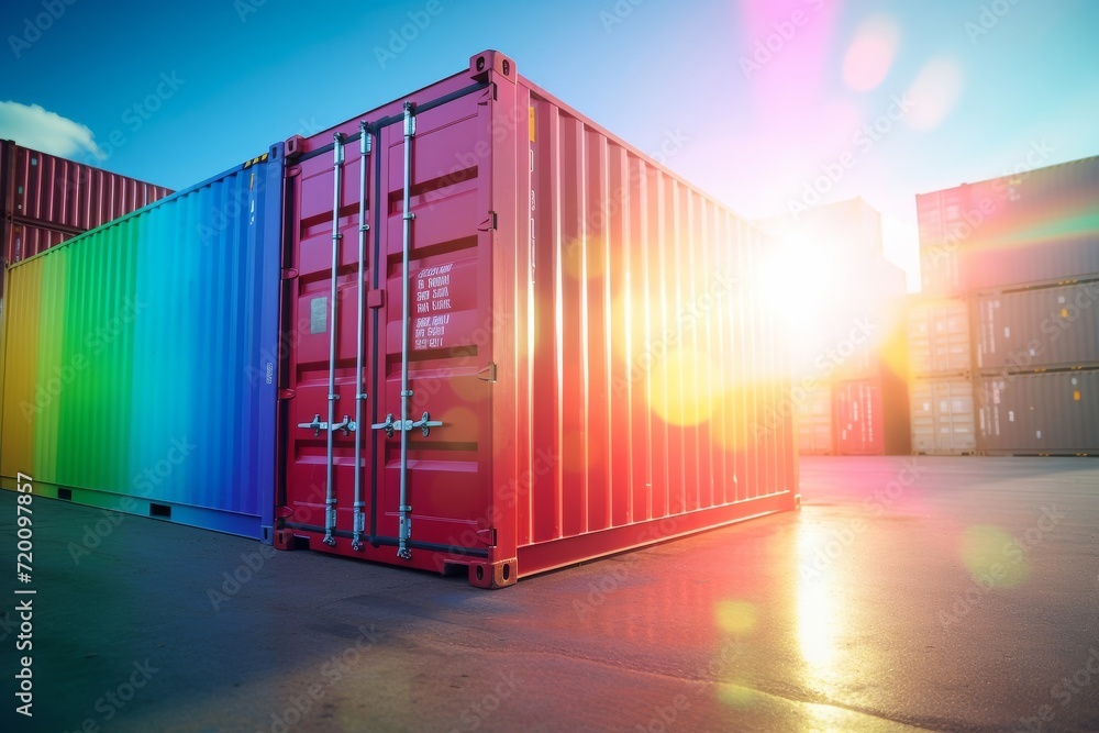 Radiant sunbeams pierce through the containers, casting a mesmerizing ...