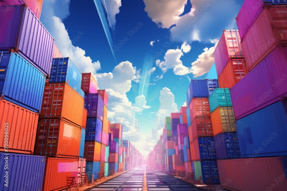 Radiant sunbeams pierce through the containers, casting a mesmerizing ...