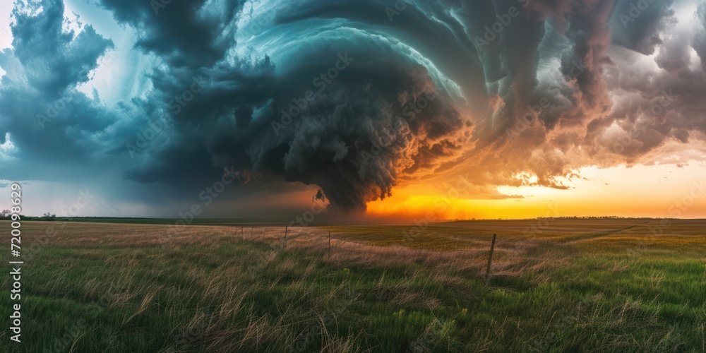 Powerful tornado and supercell thunder storm passing through some ...