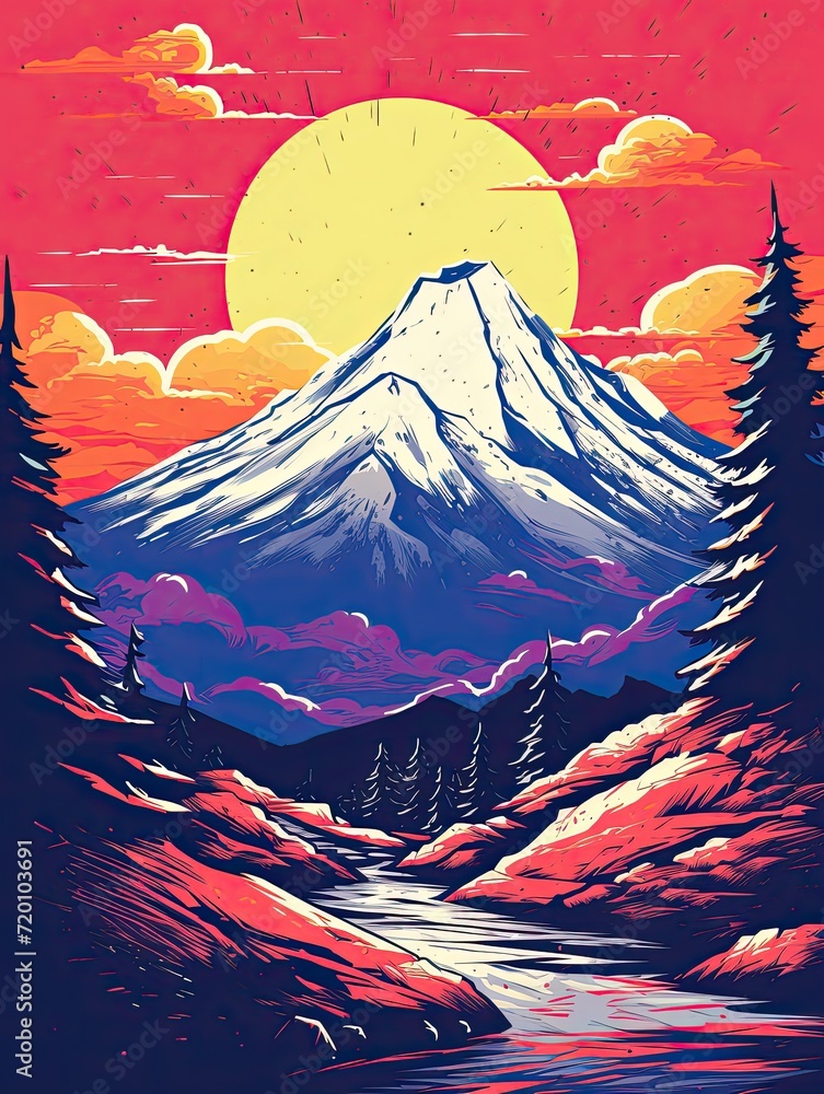 Nostalgic 90s Winter Styles: Snow-Capped Mountain Print Revealing 90s ...