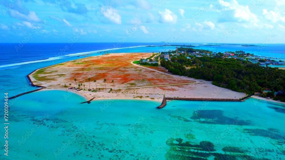 Maldives - Huraa Island - Aerial view with a view over the island, the ...