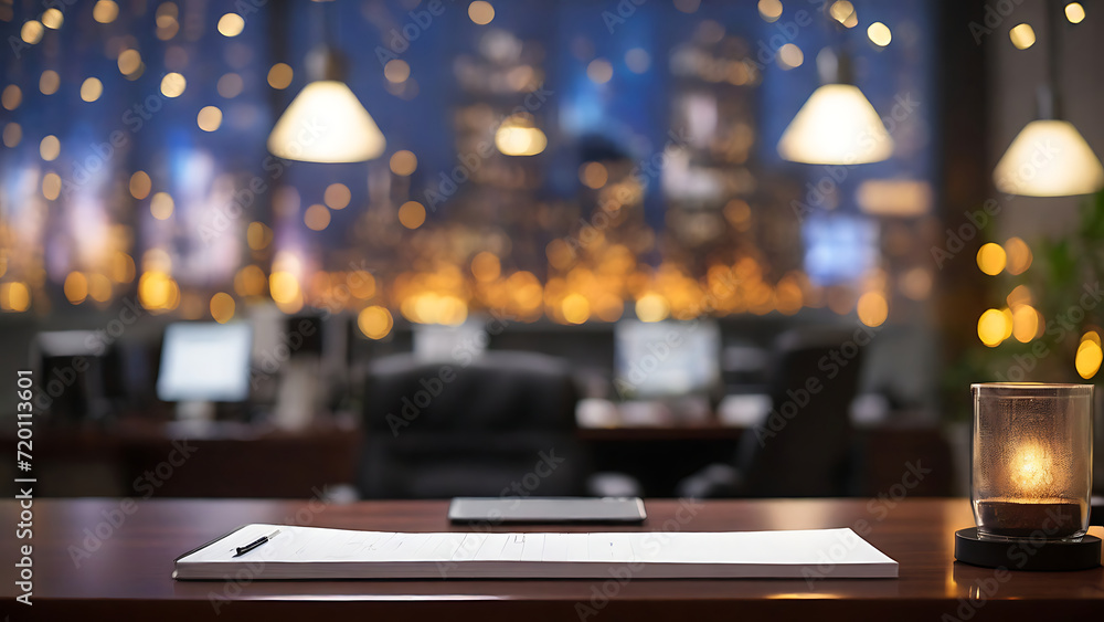 Office ambiance with bokeh background, blurred office desk background ...