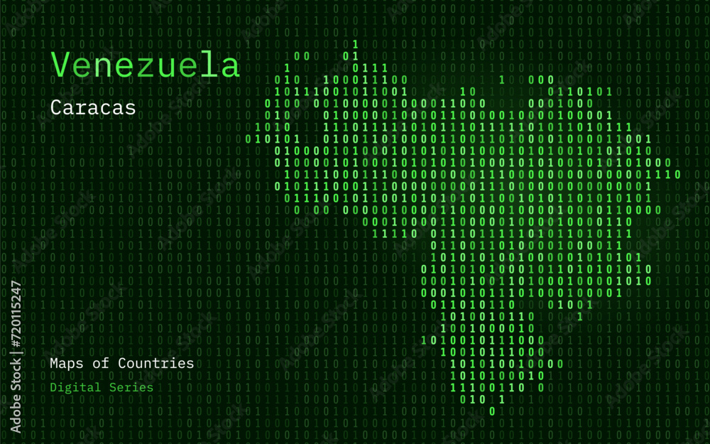 Venezuela Map Shown in Binary Code Pattern. TSMC. Blue Matrix numbers ...