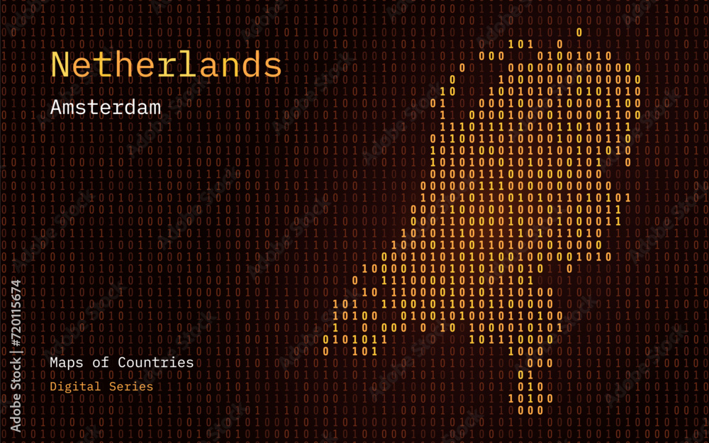 Netherlands Map Shown in Binary Code Pattern. TSMC. Blue Matrix numbers ...