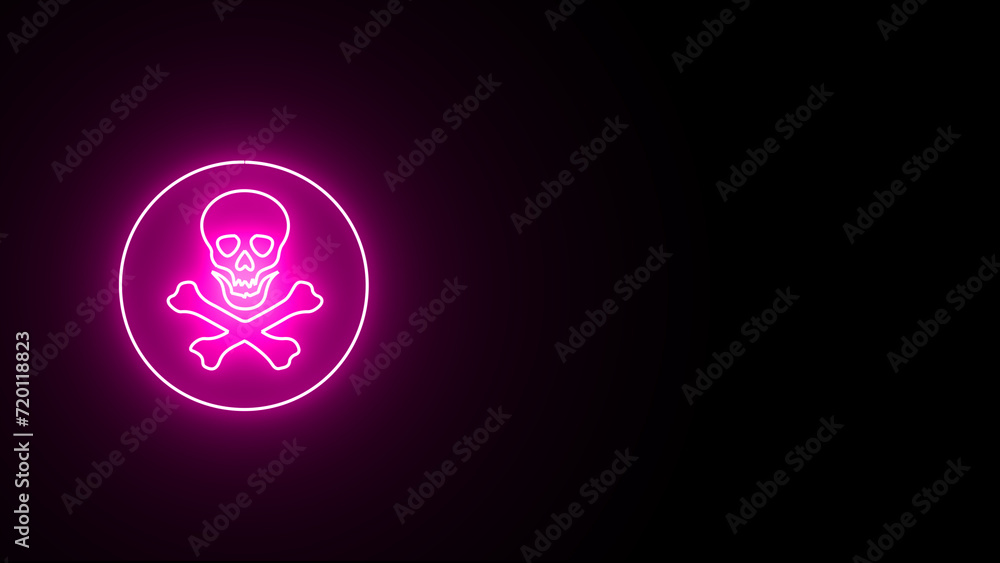 Neon Skull and Crossbones. neon glowing warning toxic sign. Toxic ...