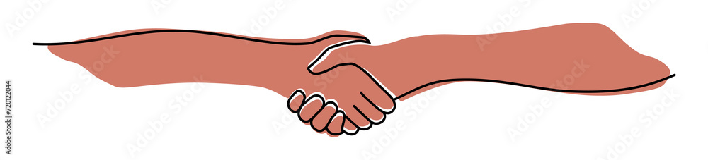 Handshake, agreement, introduction banner hand drawn with single line ...