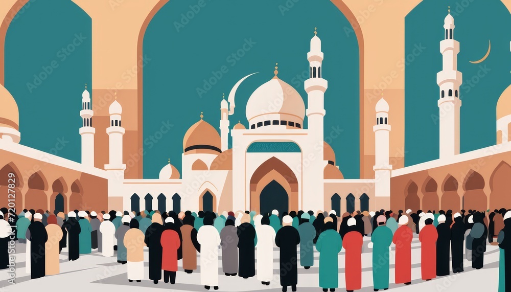 mosque panorama, view of the mosque during the fasting month or view of ...