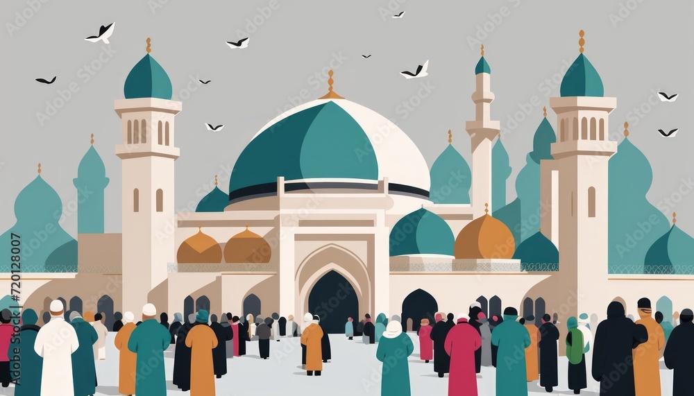 mosque panorama, view of the mosque during the fasting month or view of ...