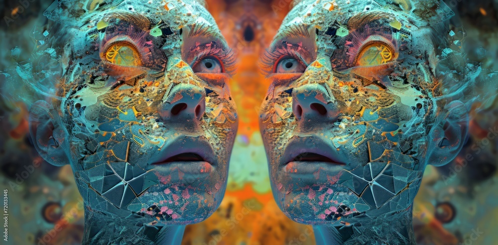 Poster, Foto DMT or LSD psychedelic human vision of geometric creatures ...