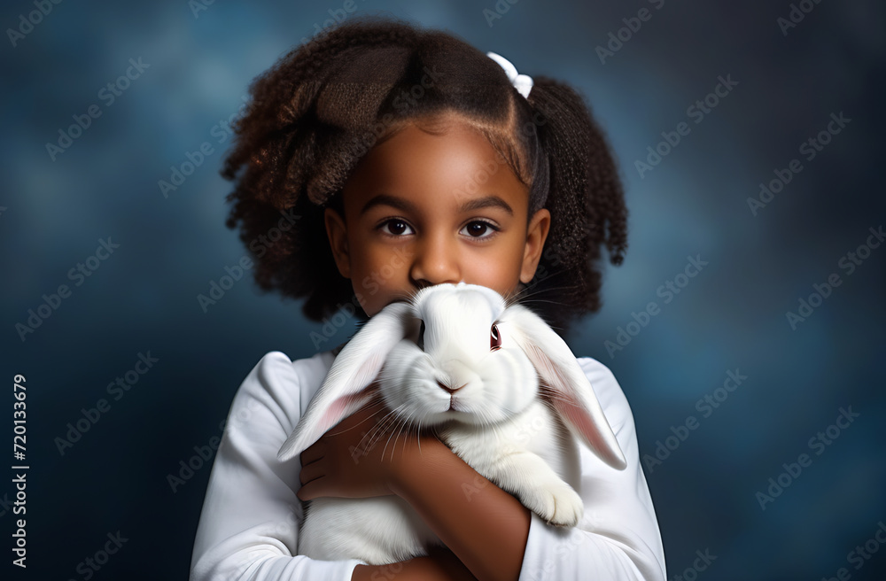 Portrait of an African American little girl with curly voluminous hair ...