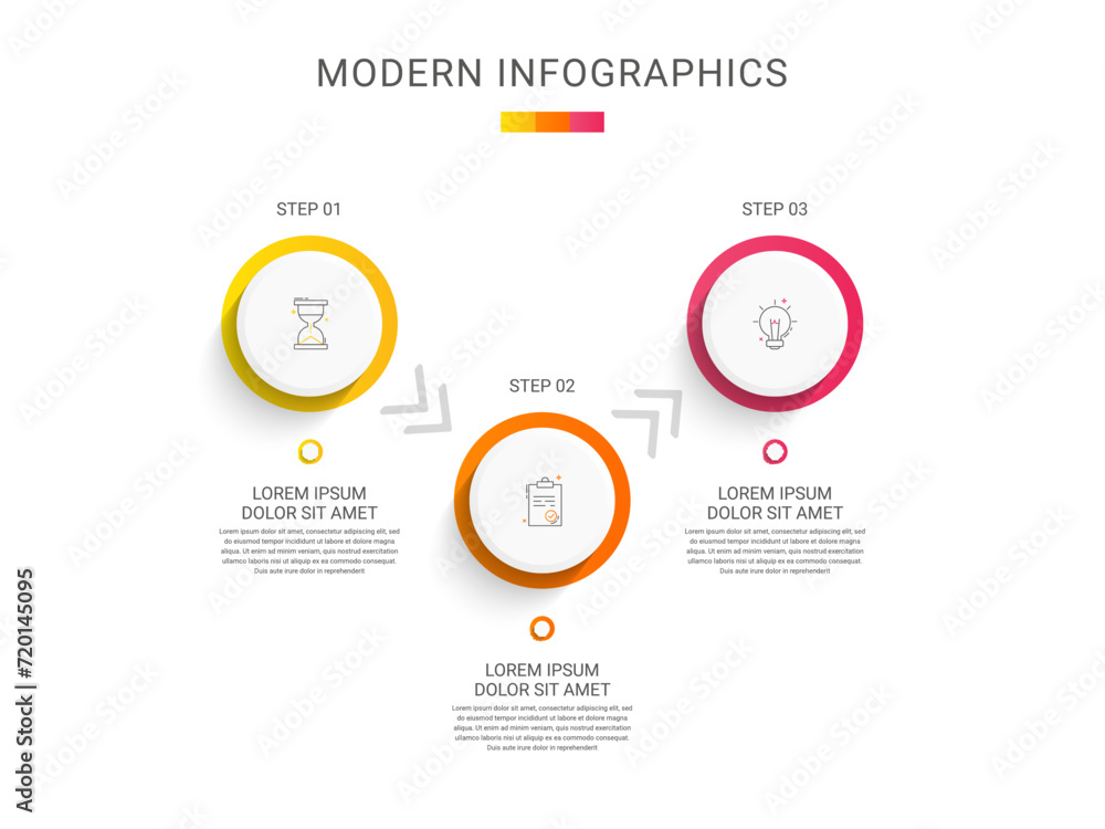 Business vector infographics with three circles and arrows. Timeline ...