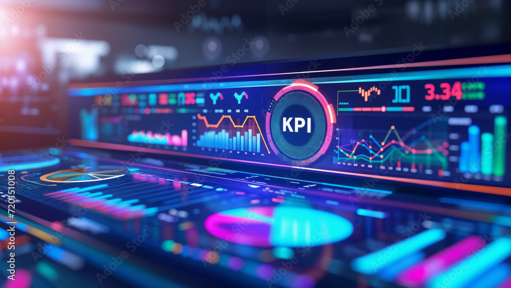 Modern AI cockpit displaying corporate data with the text KPI (Key ...