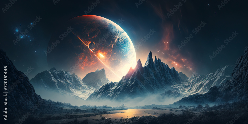 Unknown planet from outer space. Space nebula. Cosmic cluster of stars ...