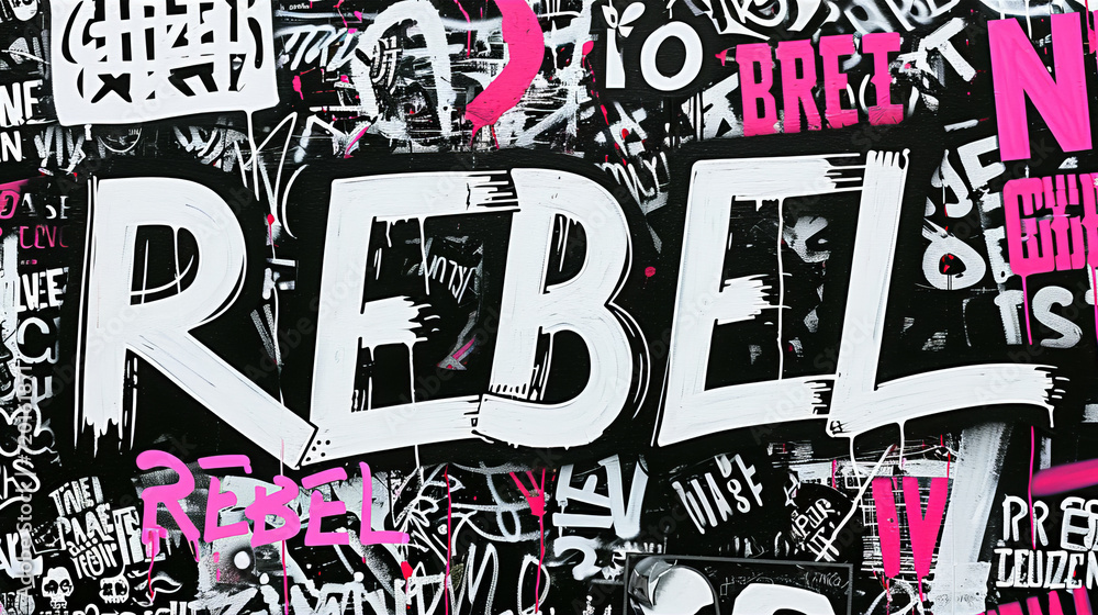 Rebel concept image with illustration of rebel word text and various ...