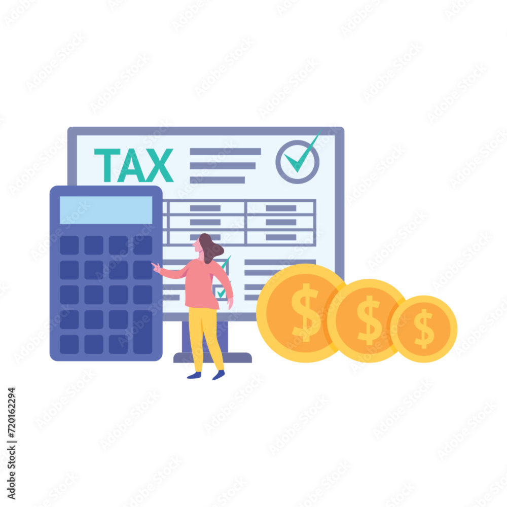 Cartoon Color Taxes and Fees Paying Concept with Character Woman ...