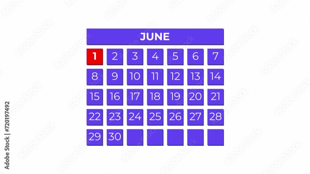 1st June calendar icon animation. Alpha matte with transparent ...