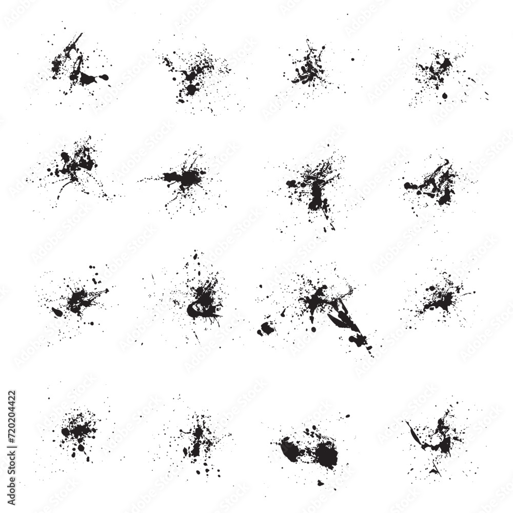 Black drops set white background. Ink drops and splashes. Blotter spots ...