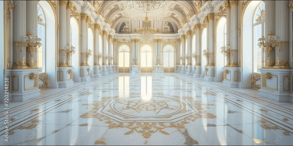empty palaces with white marble flooring, fantasy white gold marble ...