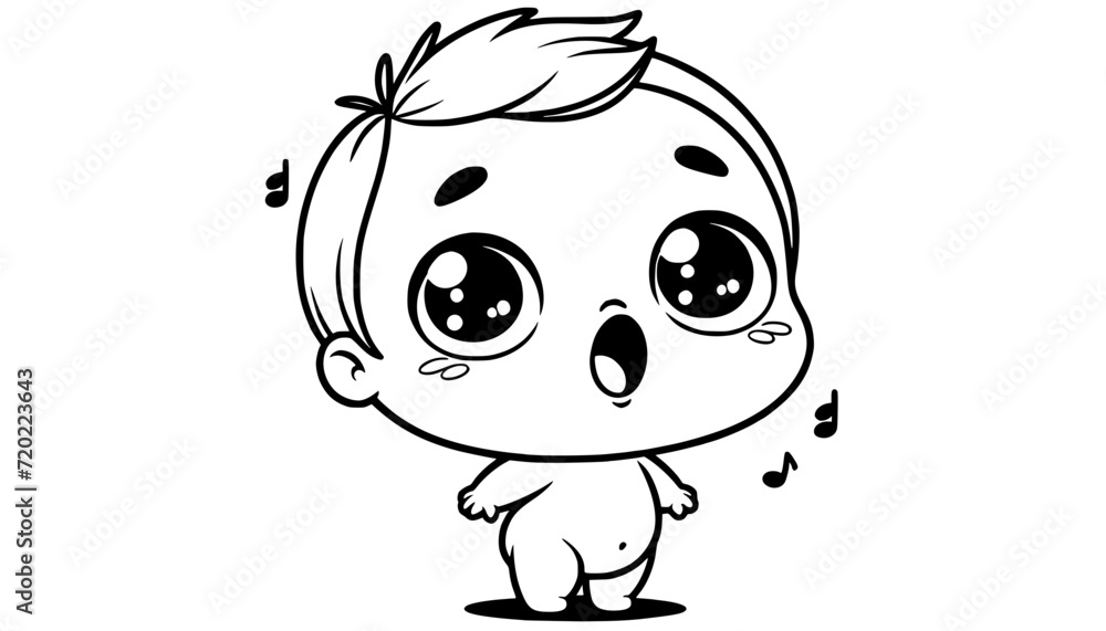 Vetor de Cute Cartoon Baby Singing Vector, Adorable black and white ...