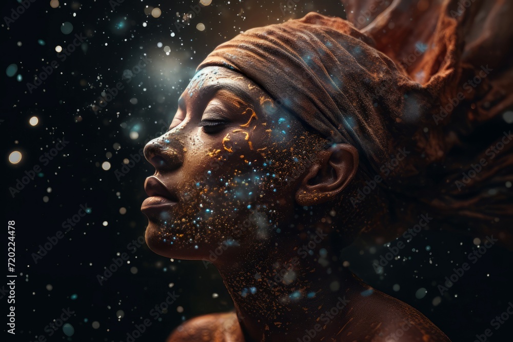 Majestic stardust universe human face. Mysterious infinity celestial ...