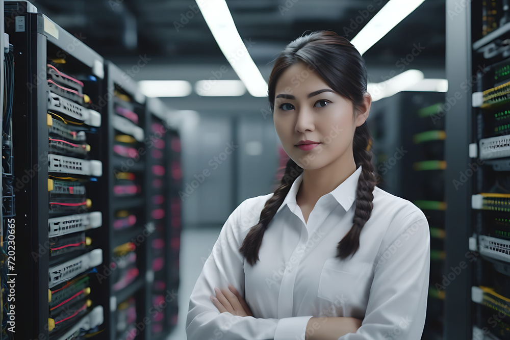 Binary Brilliance: Asian Woman Engineer Graces the Server Room Canvas ...