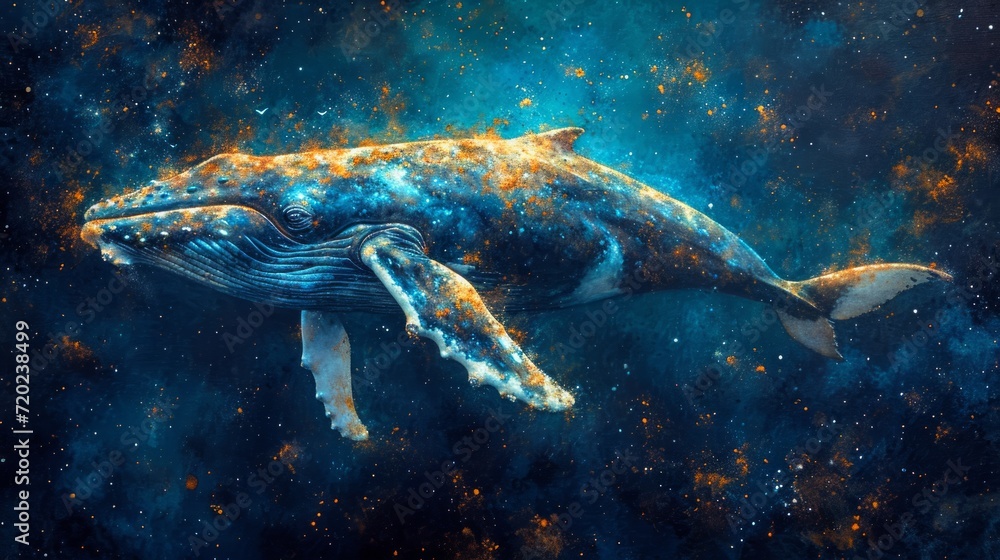 Colorful Whale illustration. Future retro background. Whale in ther sky ...