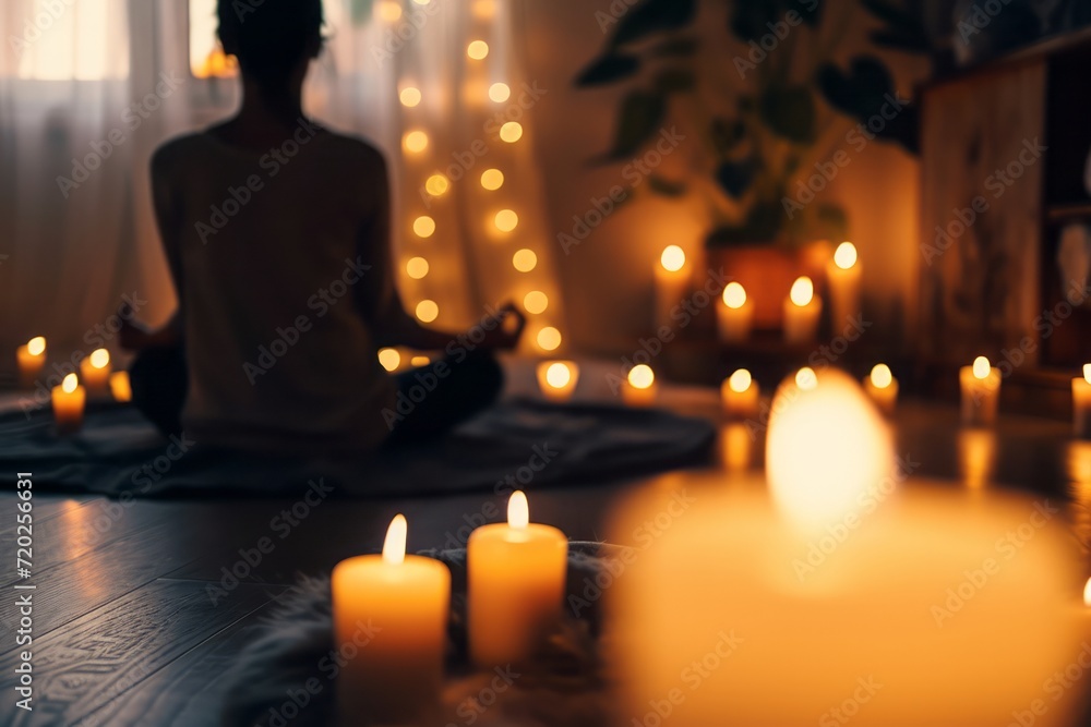 A comforting scene featuring a person practicing stress-relief ...