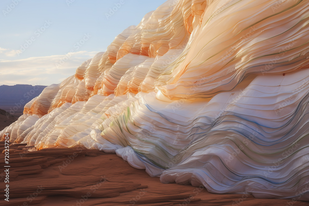 Surreal landscape mimicking layered plastic textures. Generative AI ...