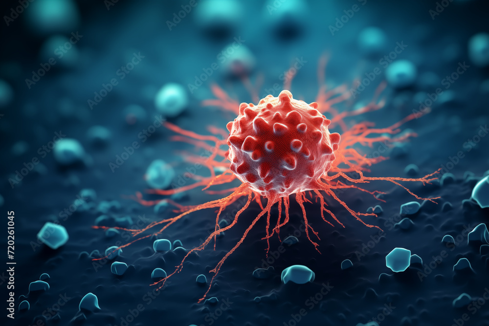 Tumor or cancerous cell as malignant cell inside the body or under ...