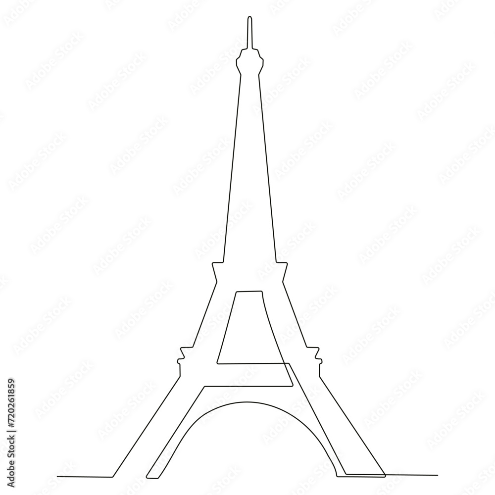The Eiffel Tower in Paris. One continuous line. Hand drawing. French ...