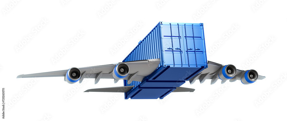 3d illustration of air cargo container with aero plane wings in png or ...