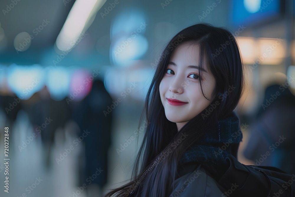 Beautiful and stylish female K-Pop idol smiles as she poses for the ...