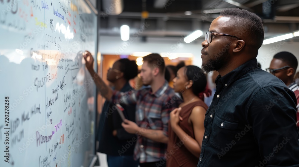 Creative Minds at Work: Team Collaborating on a Whiteboard, Mapping ...