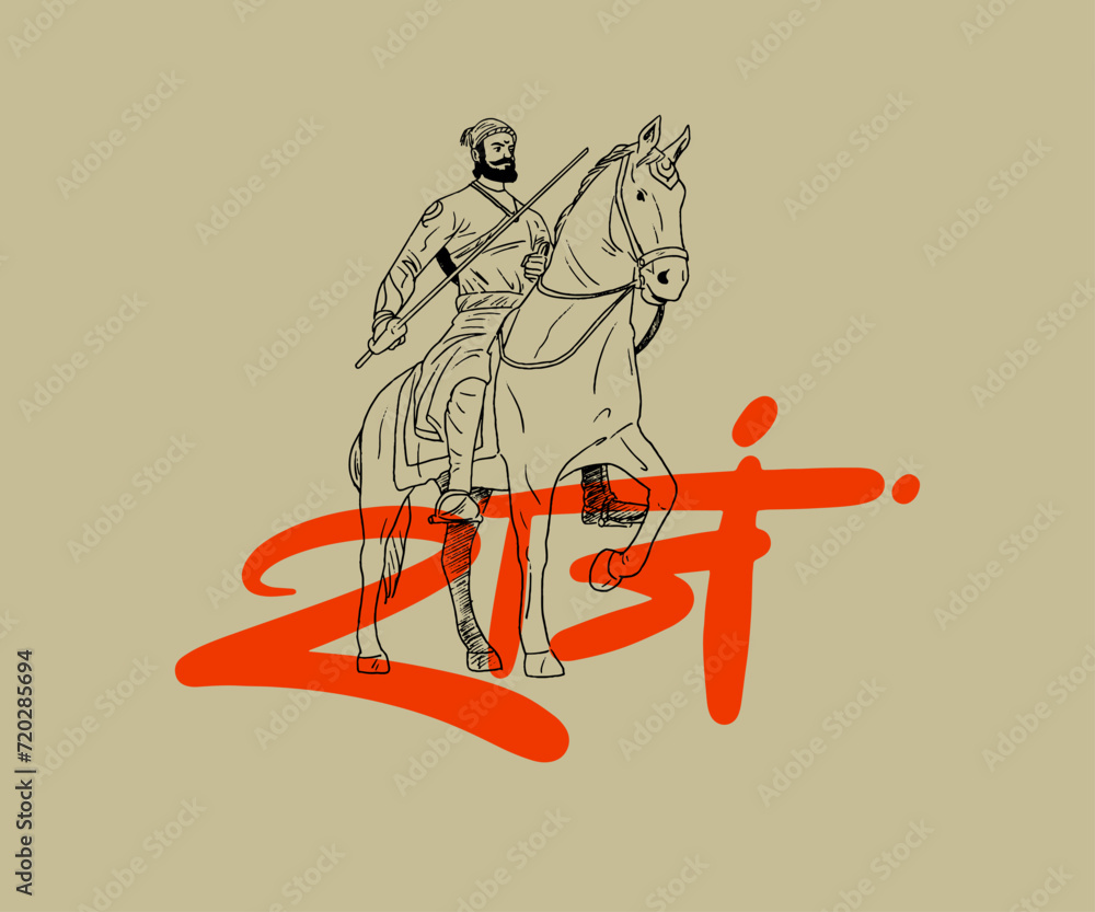 Chhatrapati Shivaji Maharaj, Vector illustration with 'Rajh' Marathi ...