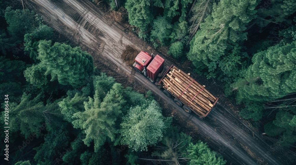 Forestry Operations - Logging Truck Transporting Harvested Trees in a ...