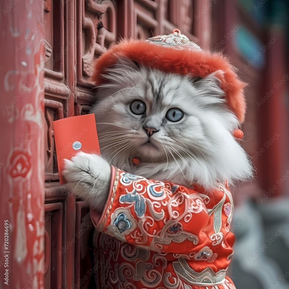 celebrating chinese new year festival, cute Persian cat wearing chinese ...