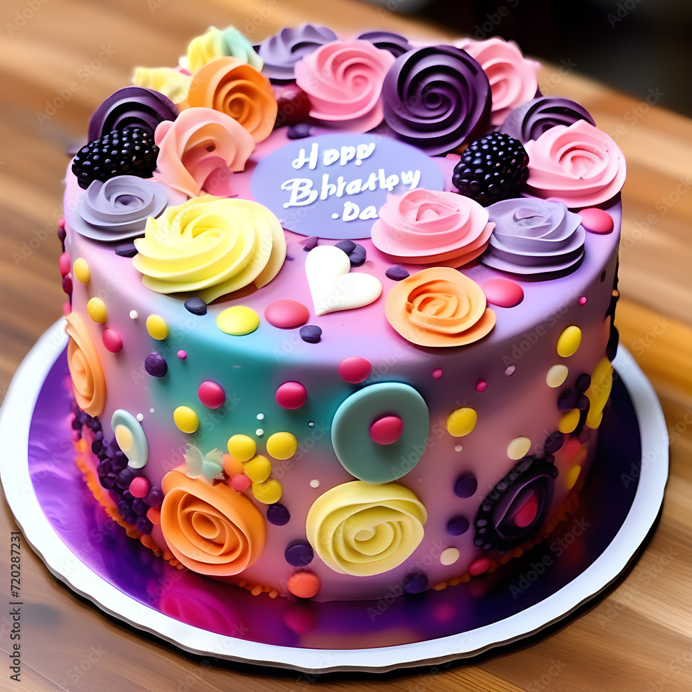 multicolor cake nice design with sugar flowers, birthday cake for ...