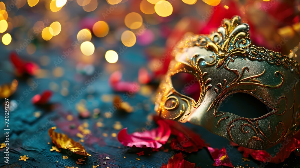 Carnival masquerade parade mask on blurred dark blue background with ...