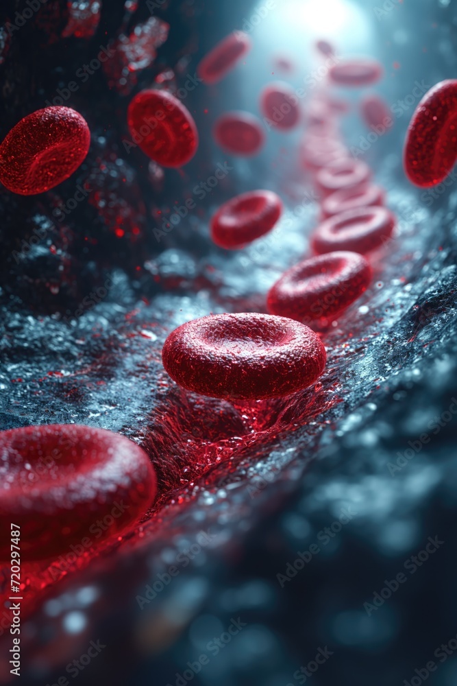 The red blood cells are depicted in a detailed and realistic manner ...