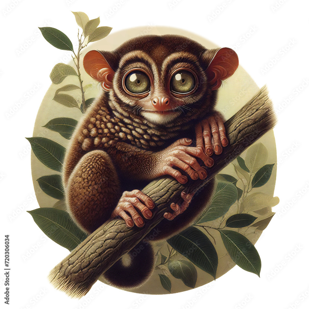 Vintage Lithography Illustration of a Tarsier (Tarsius syrichta ...