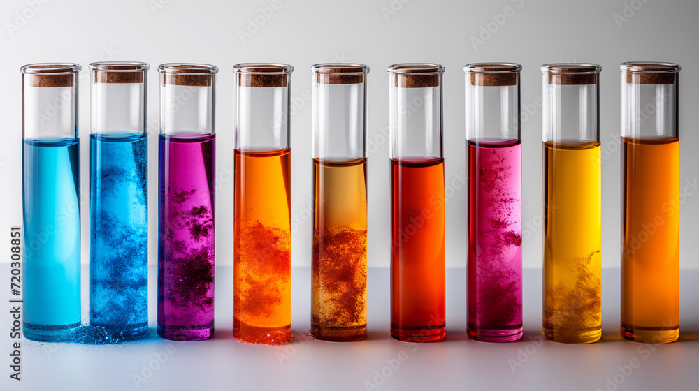 test tubes of different shapes and sizes with different colored liquid ...