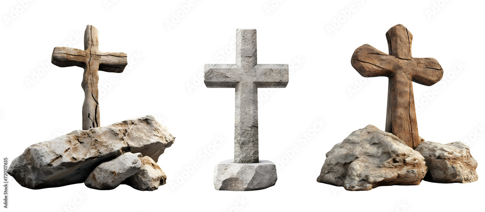 Set of Wooden and Stone Crosses on the Rock, Cross in Christianity ...