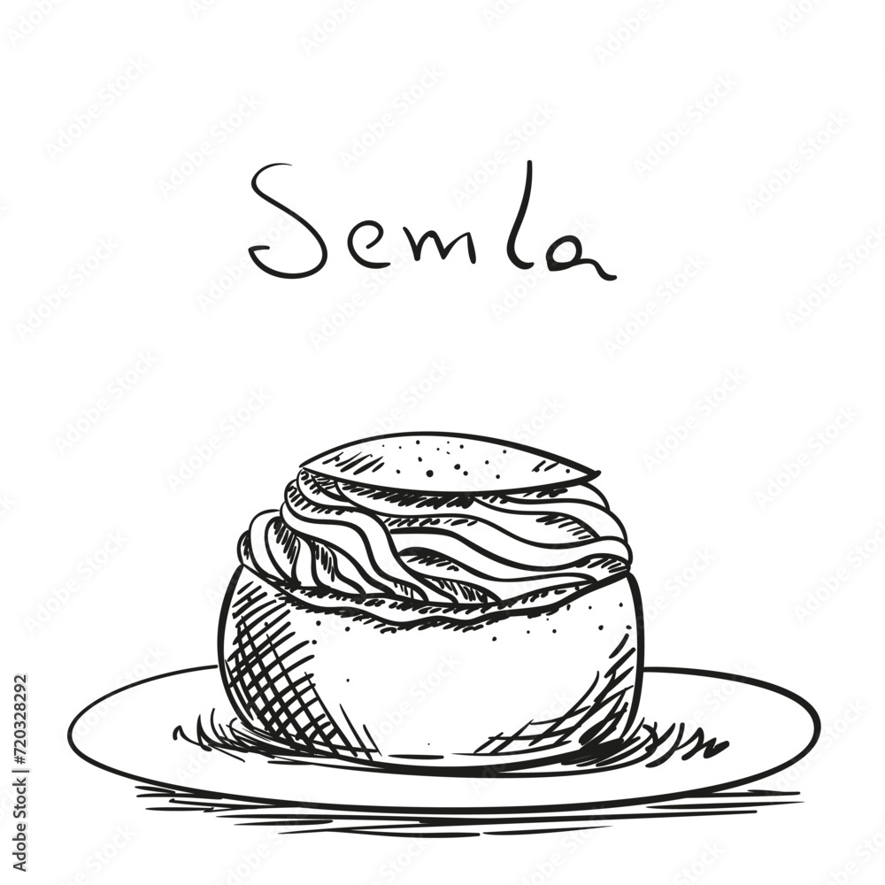 Traditional Swedish semla Hand drawn illustration, Vector sketch of ...