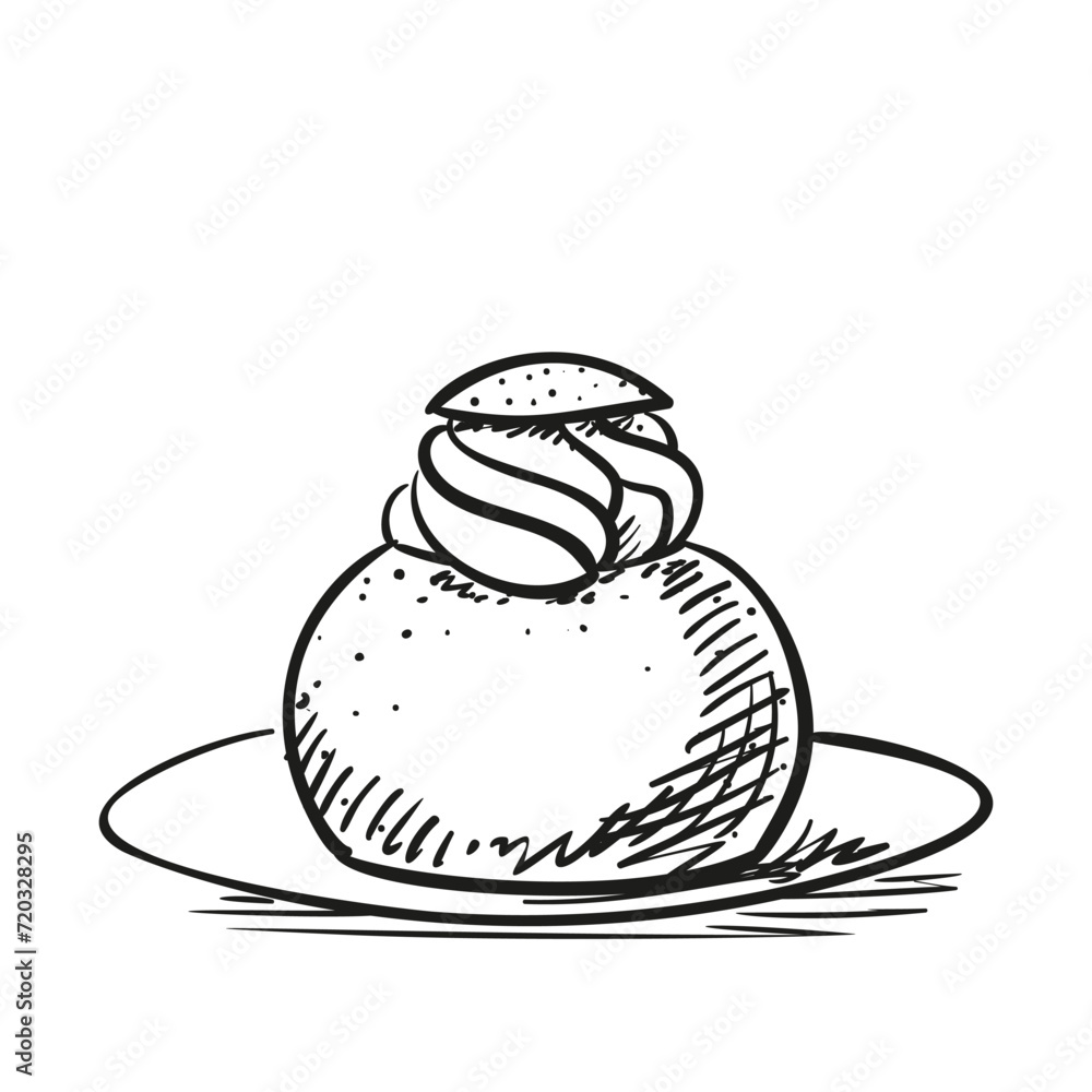 Semla hand drawn illustration, Vector sketch of sweet pastries on a ...