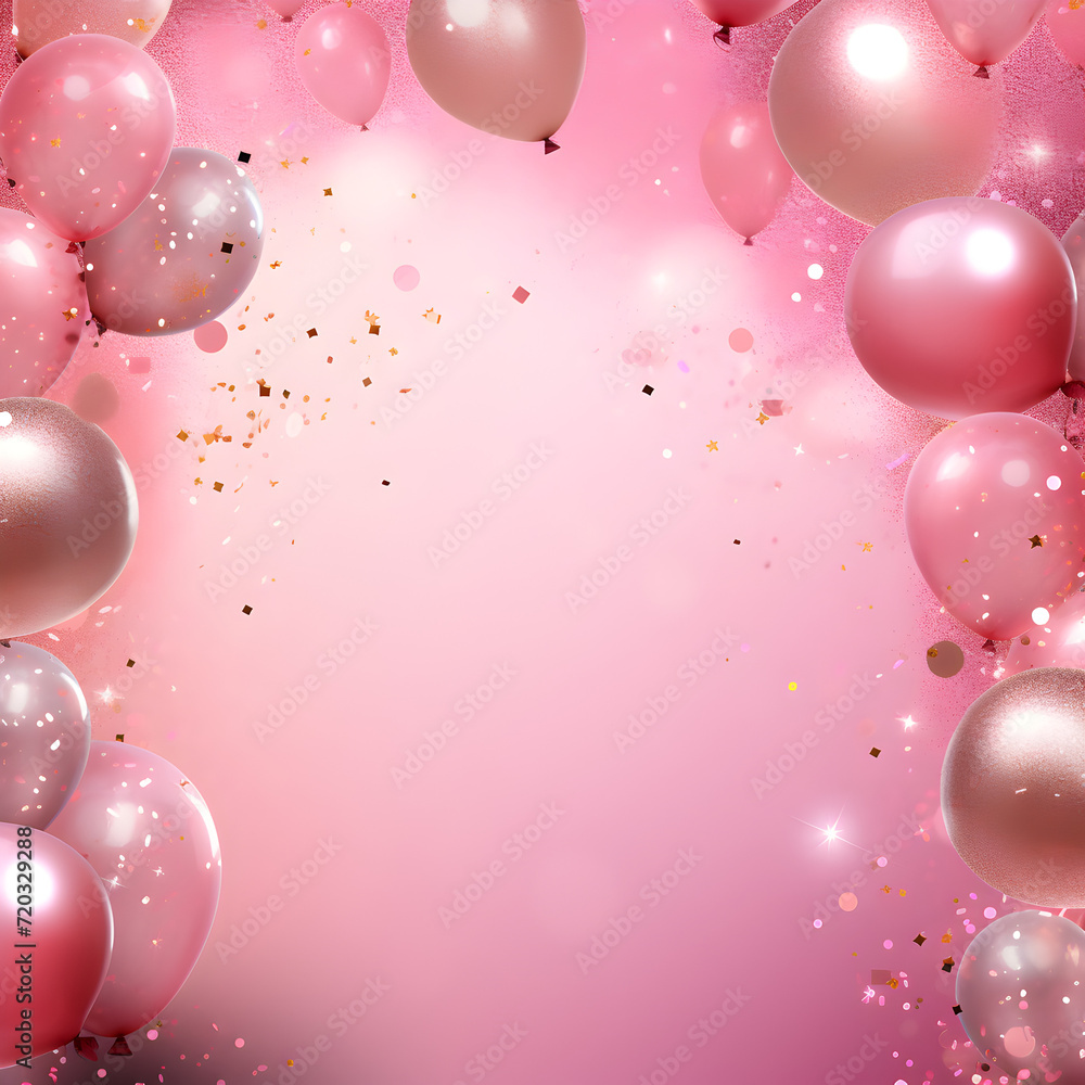 Pink Birthday background with pink glitter and pink balloons Stock ...