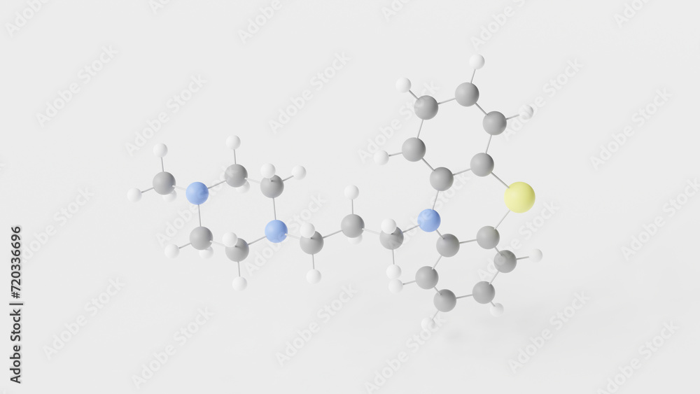 perazine molecule 3d, molecular structure, ball and stick model ...