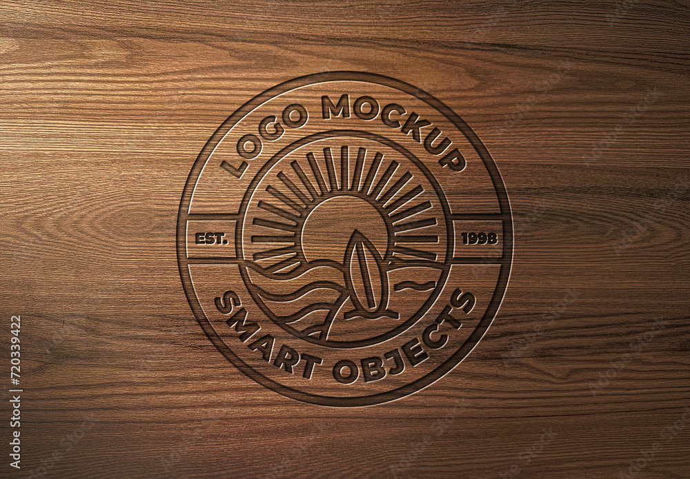 Debossed Carved Wood Logo Mockup Stock Template | Adobe Stock